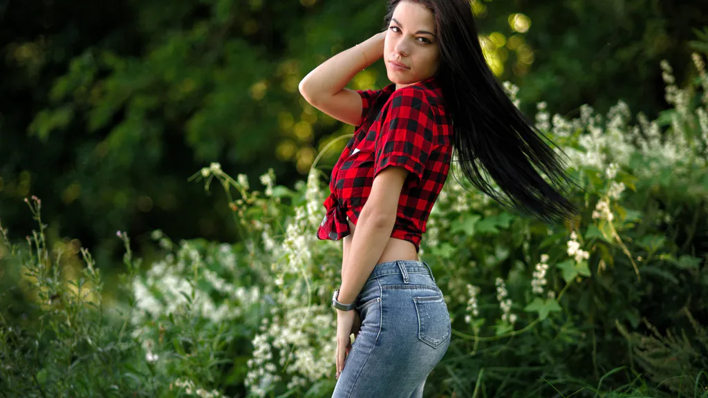Marina Shimkovich, Jeans, Checkered shirt, Brunette (2048x1365 ...