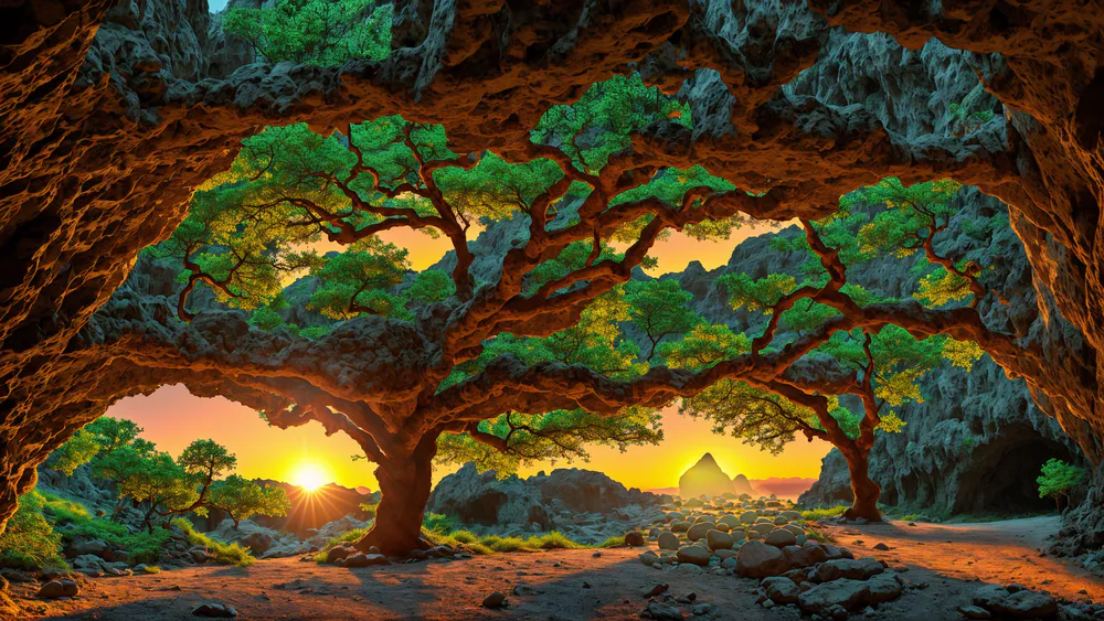 Manually crop Trees in a cave, Trees, Cave, Sunset wallpaper to ...