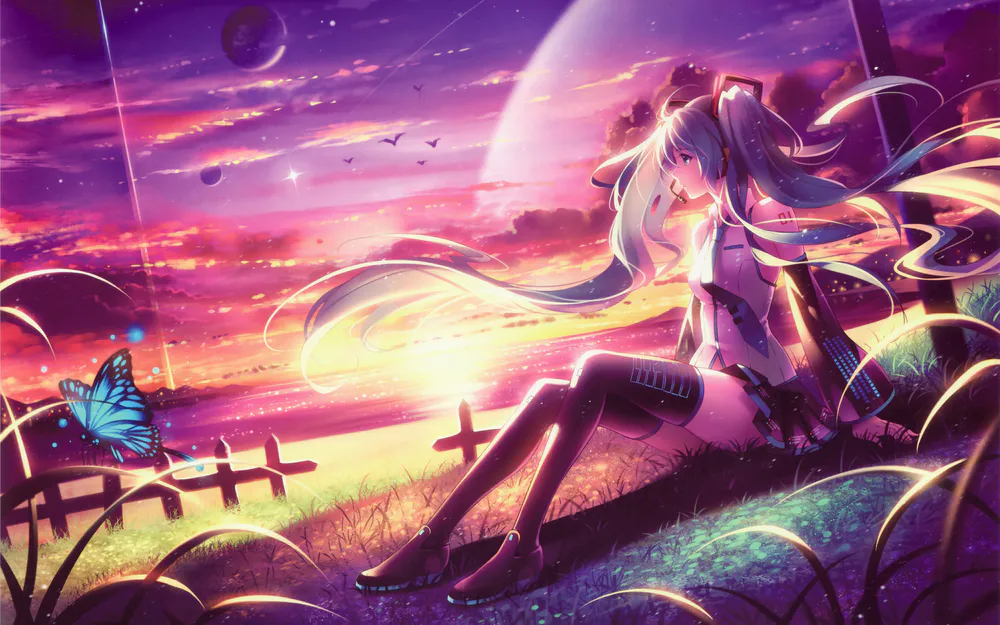 Обрезать вручную обои Miku Anime Girl Blue Butterfly, Miku, Аниме ...